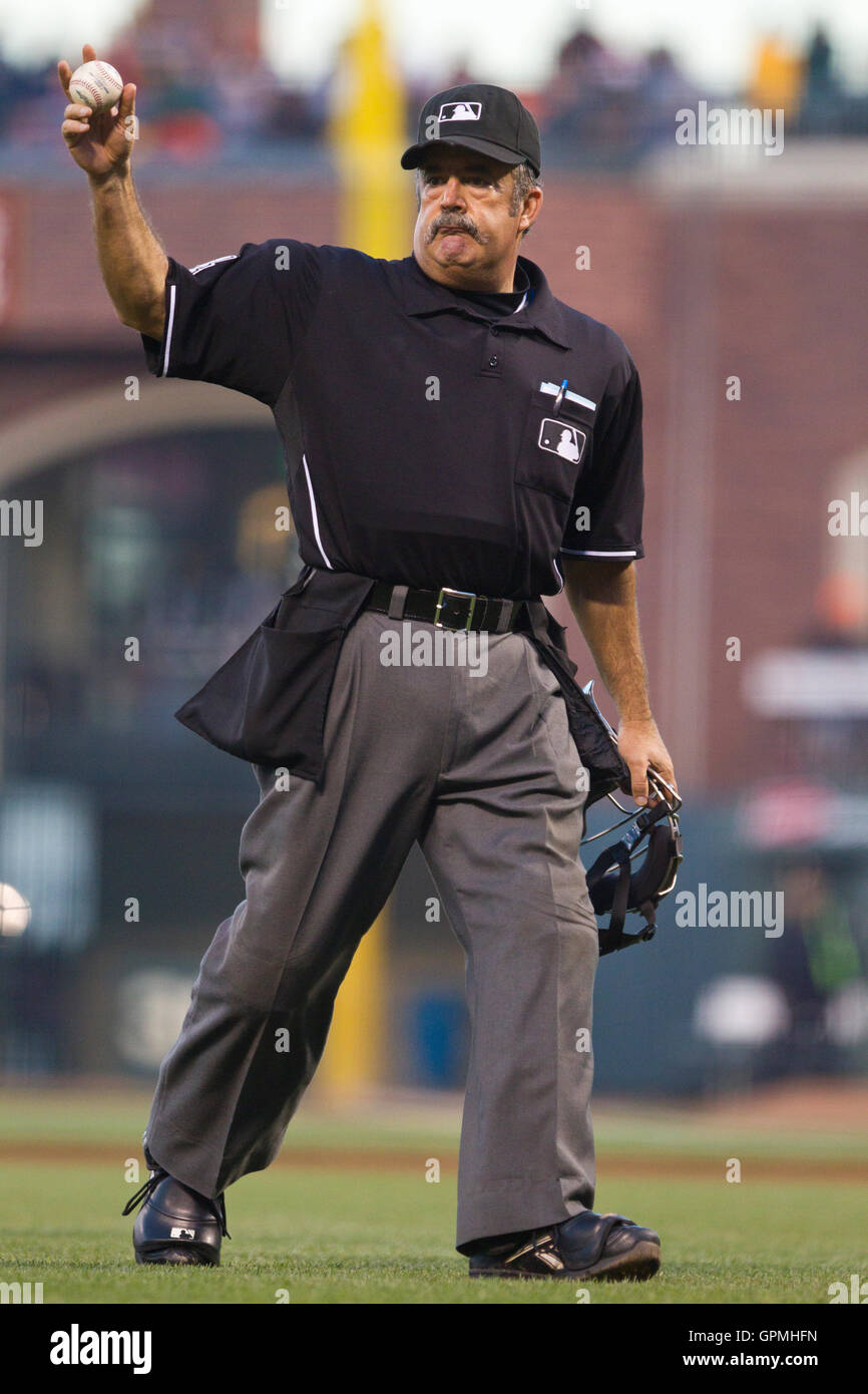 June 11, 2010; San Francisco, CA, USA; Home plate umpire Tim Tschida (4 ...
