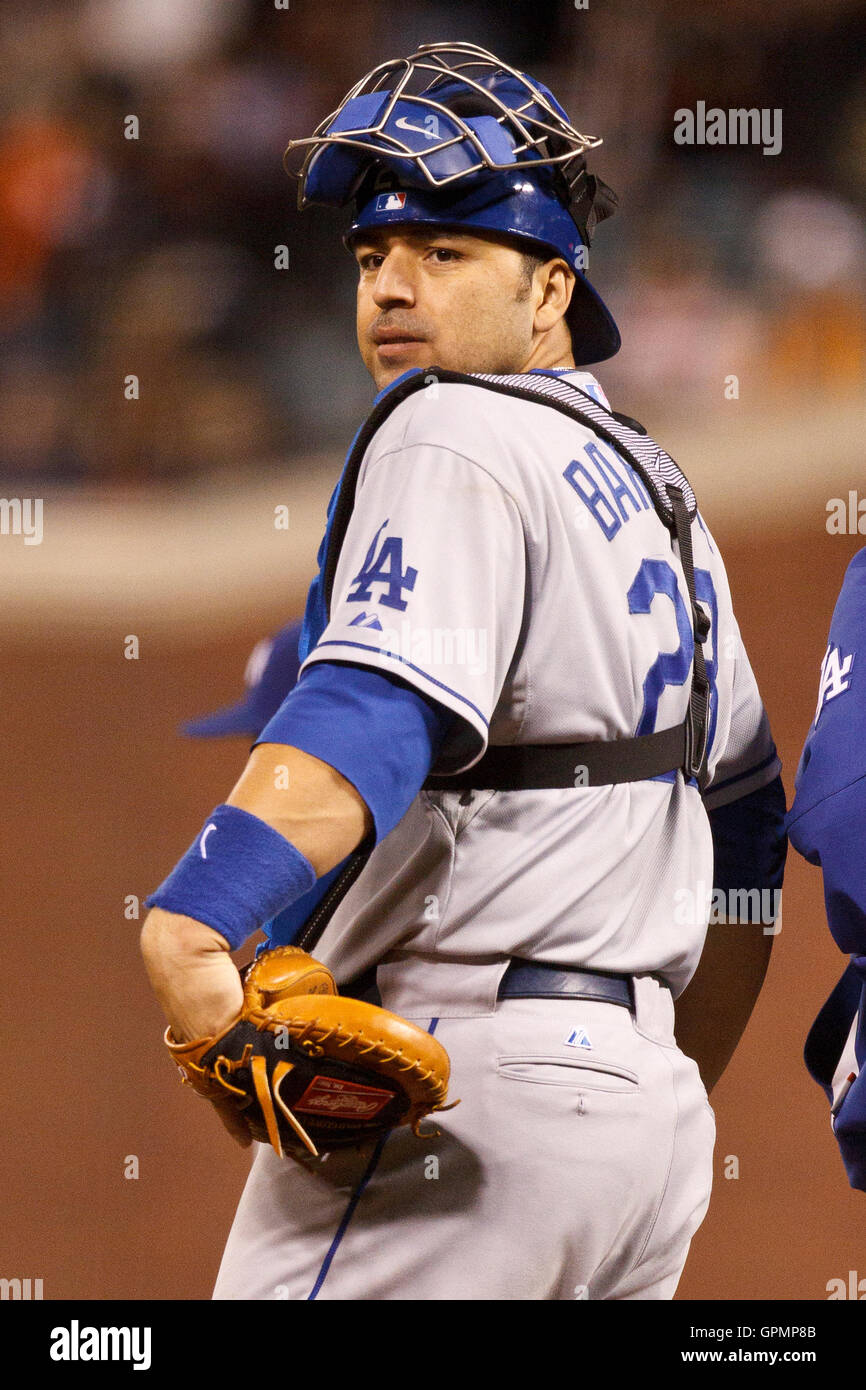 September 15, 2010; San Francisco, CA, USA; Los Angeles Dodgers catcher ...