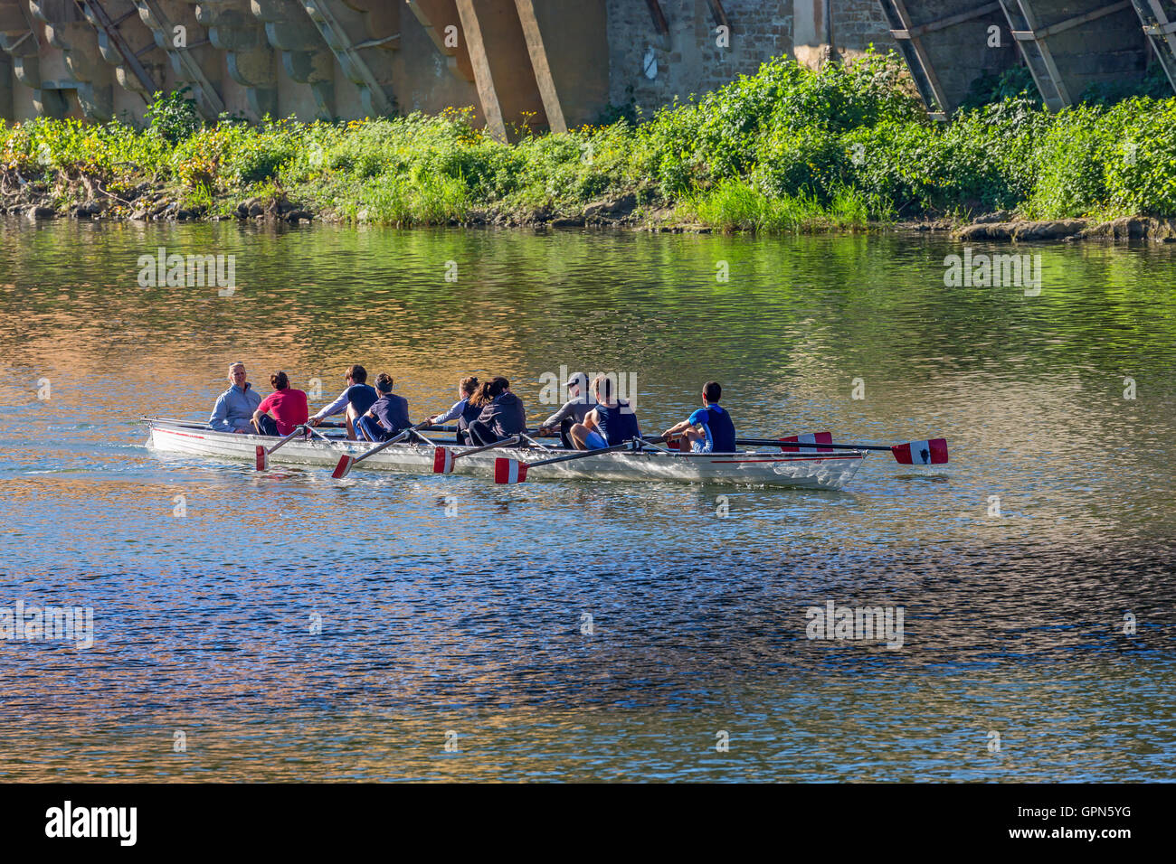 Eight-man sculling boat on a river Stock Photo - Alamy