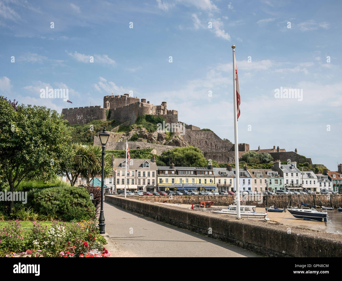 Mont Orgueil Castle Gorey Jersey Channel Islands from Promenade Stock ...