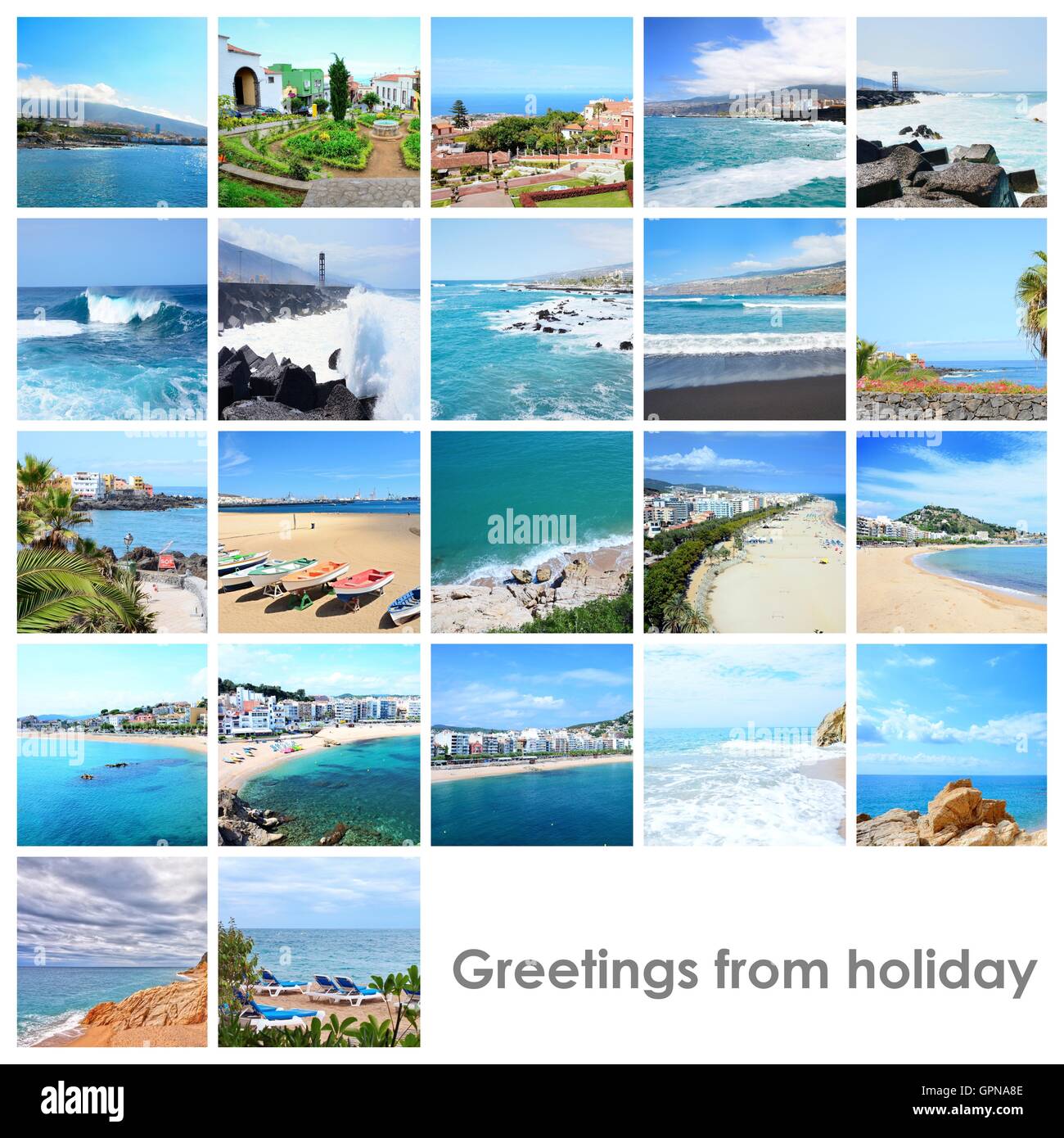 Collage of photos with places from resorts in Spain with sample text ...
