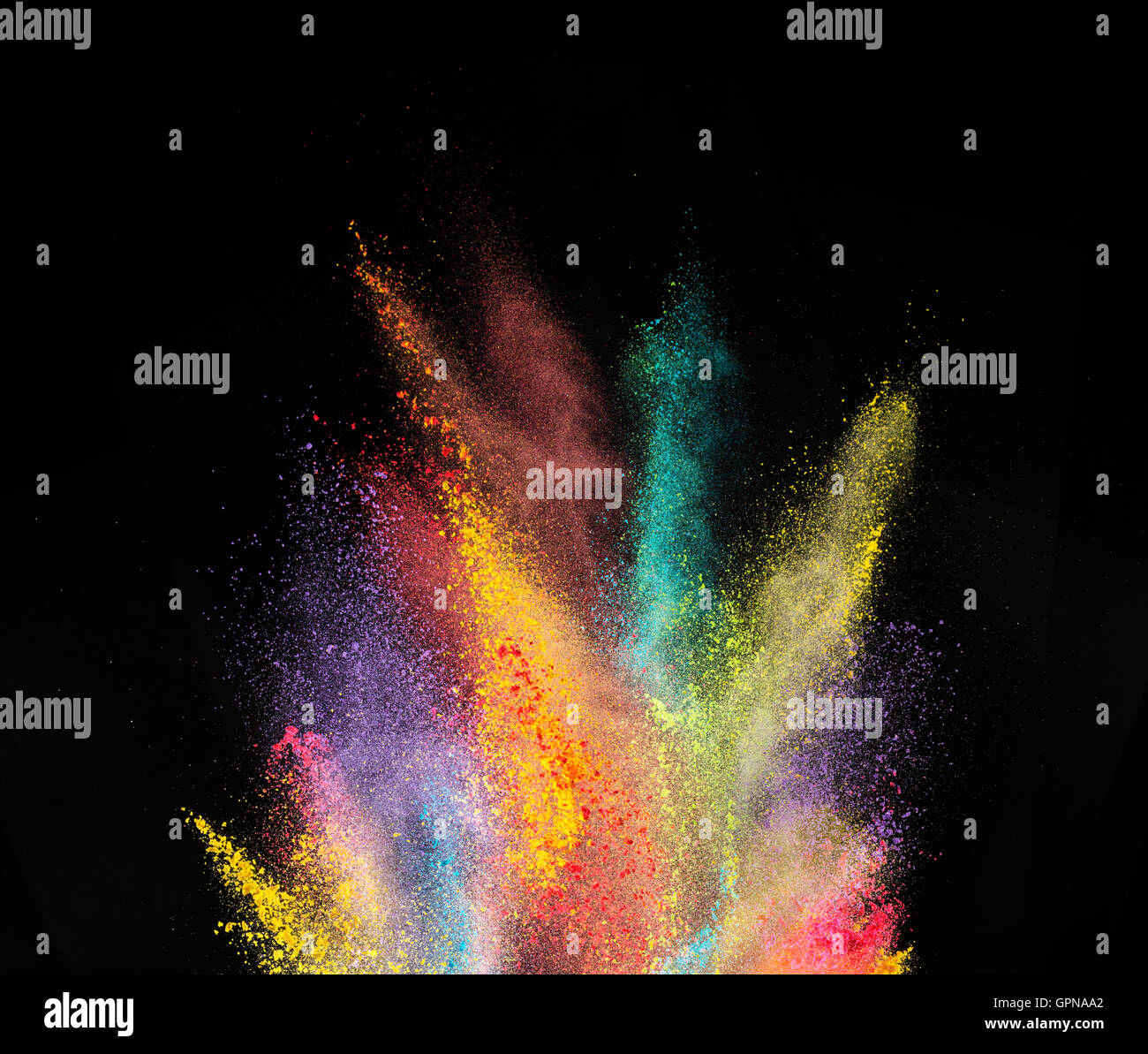 Explosions of colored powder, isolated on black background Stock Photo ...