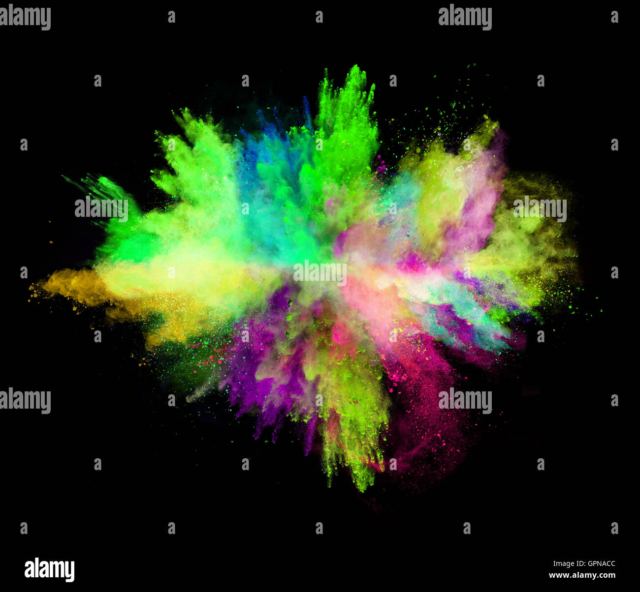 Explosions of colored powder, isolated on black background Stock Photo ...