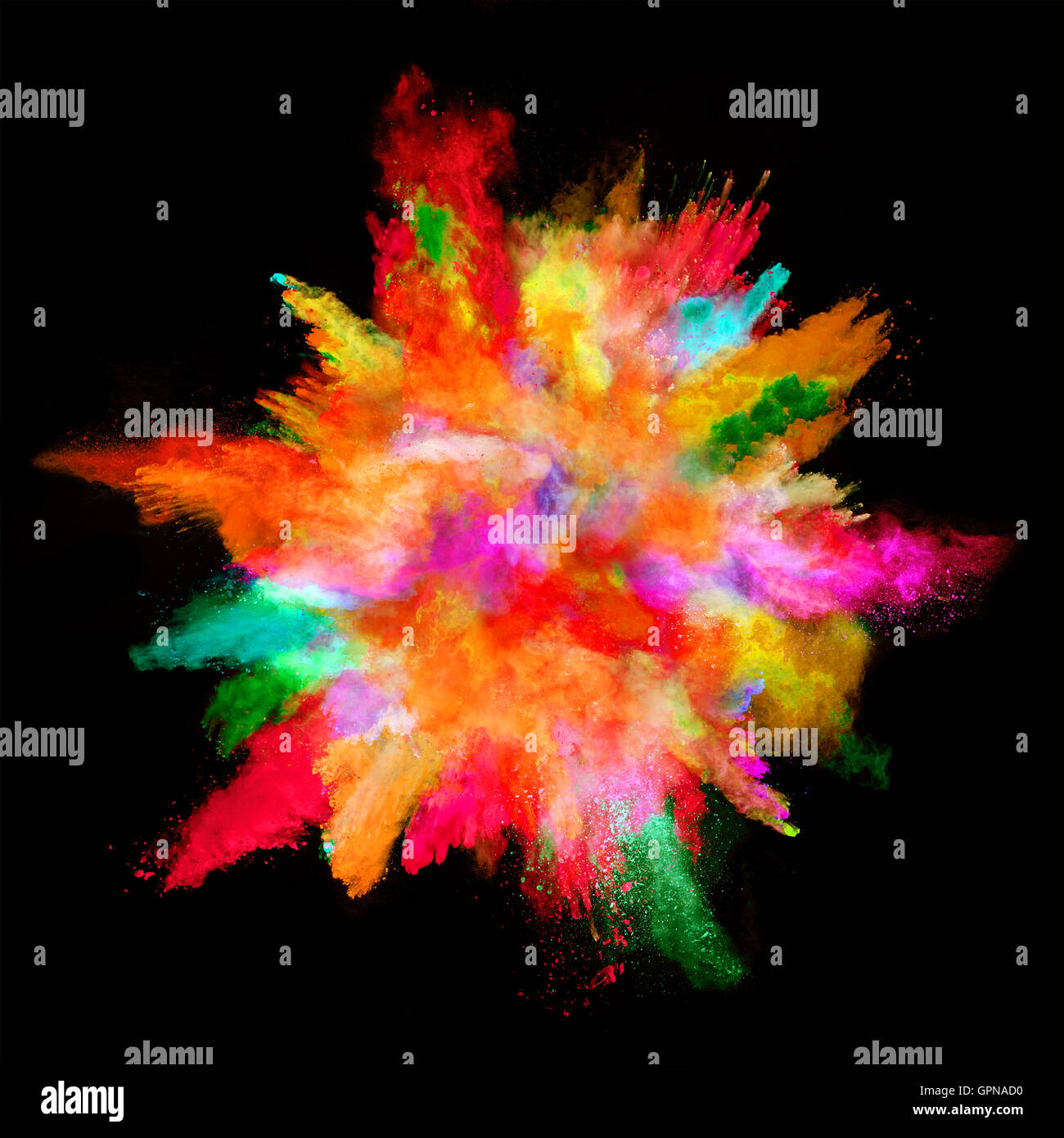 Explosions of colored powder, isolated on black background Stock Photo ...