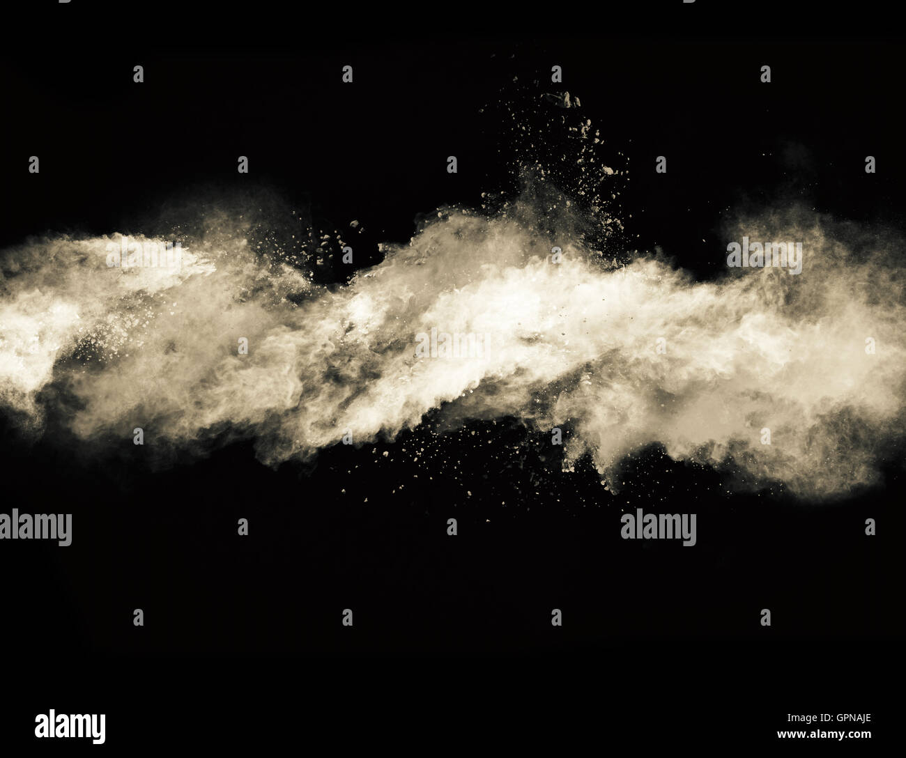 Explosion of white powder, isolated on black background Stock Photo - Alamy