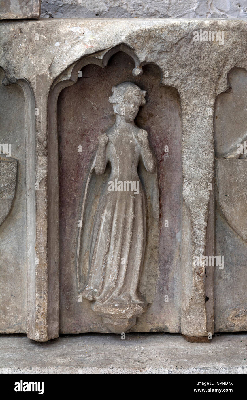 Carved stone relic in Little Malvern Priory, Worcestershire, England ...