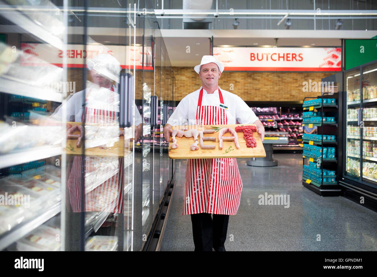 EDITORIAL USE ONLY Butcher Gary Thompson helps Morrisons to announce ...