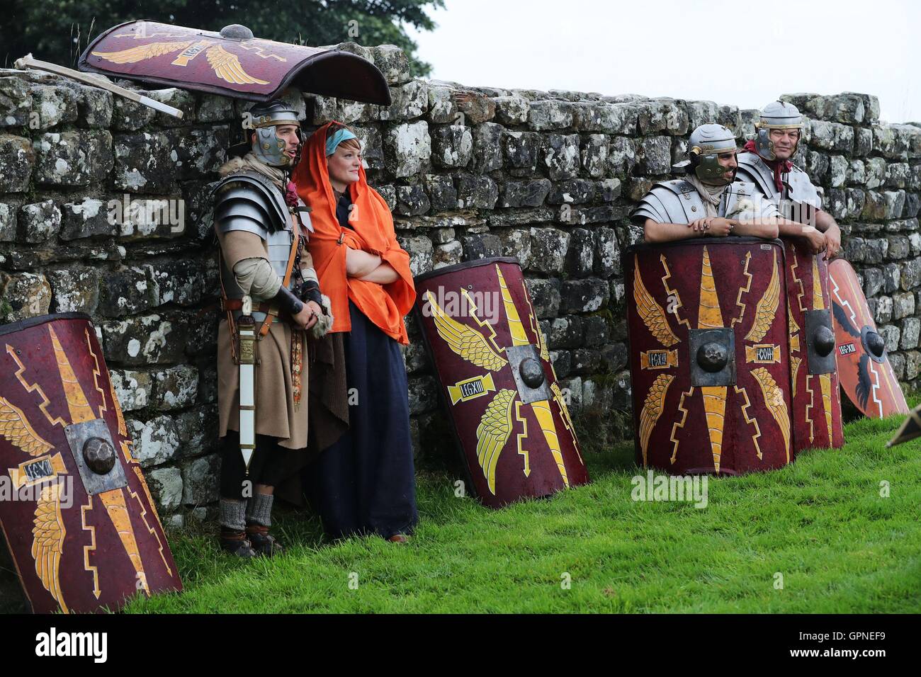 Roman Soldiers shelter from the rain by Hadrian's Wall at Housesteads ...