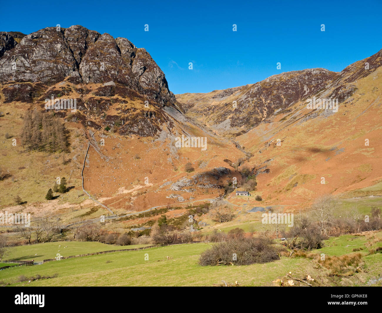 The climbers' hut, Bryn Hafod nestled below the crags of Craig Cywarch ...