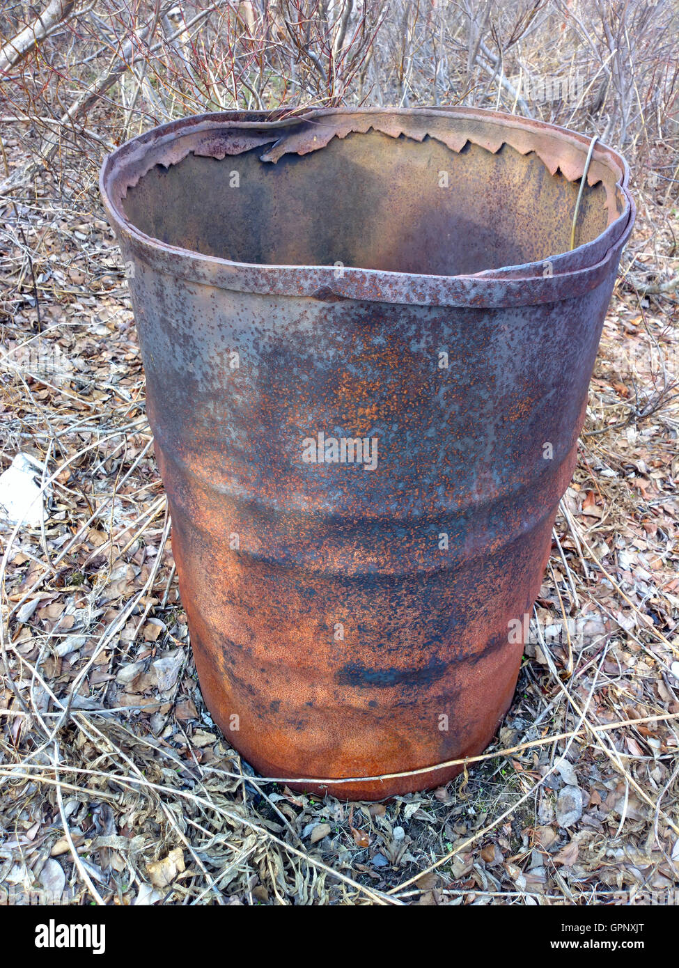 empty cask from the fuel in the taiga in the North Stock Photo - Alamy