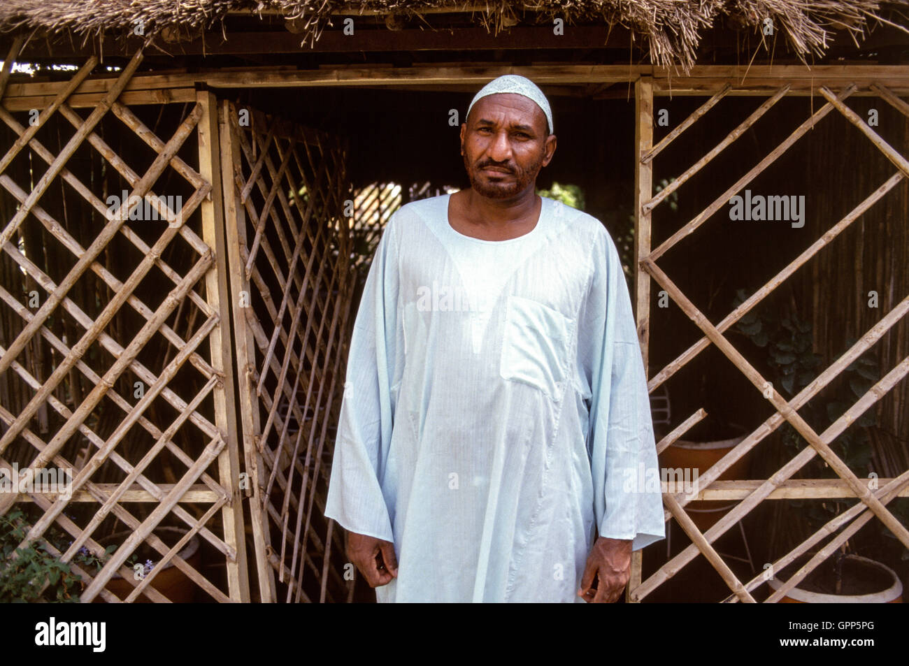 Sadiq Al Mahdi, Sudanese political and religious figure, in the garden ...