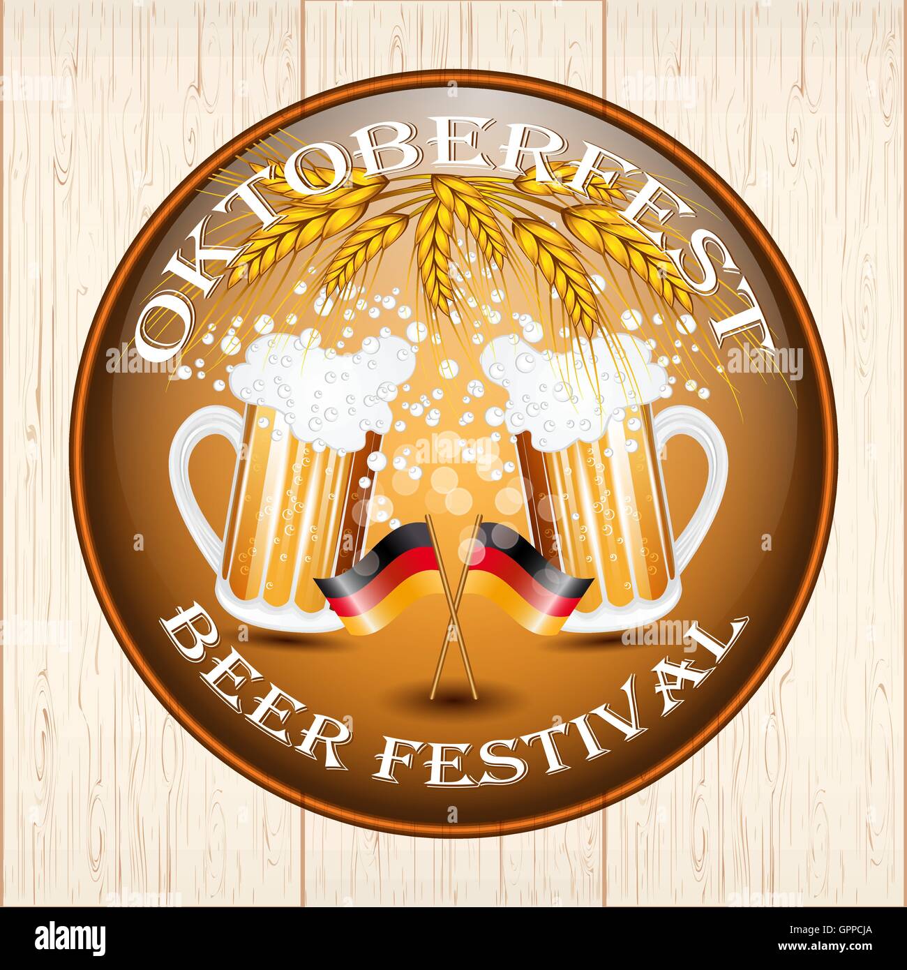 Vintage styled emblem with glasses of beer and two German flags for ...