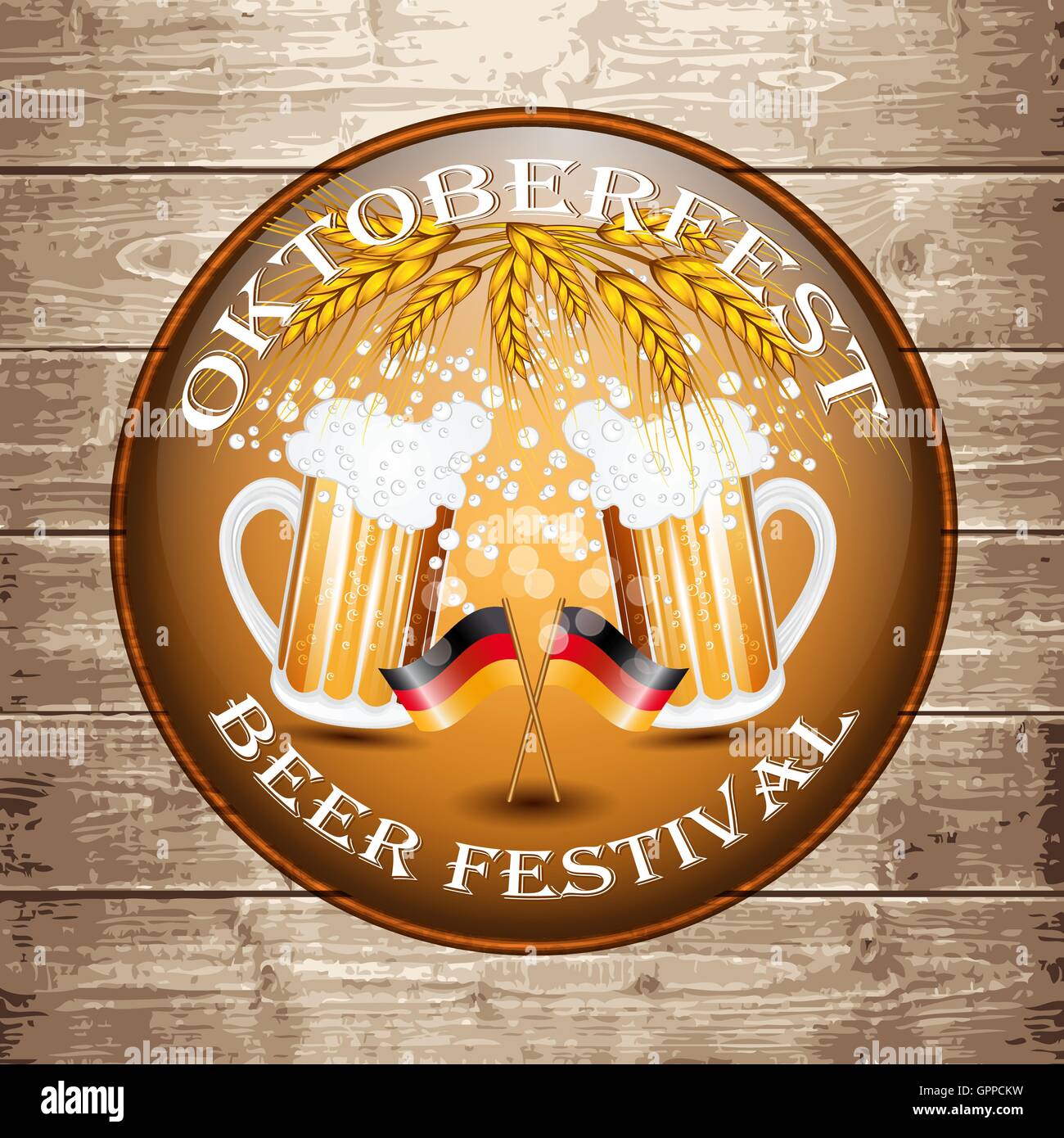 Vintage styled emblem with glasses of beer and two German flags for ...