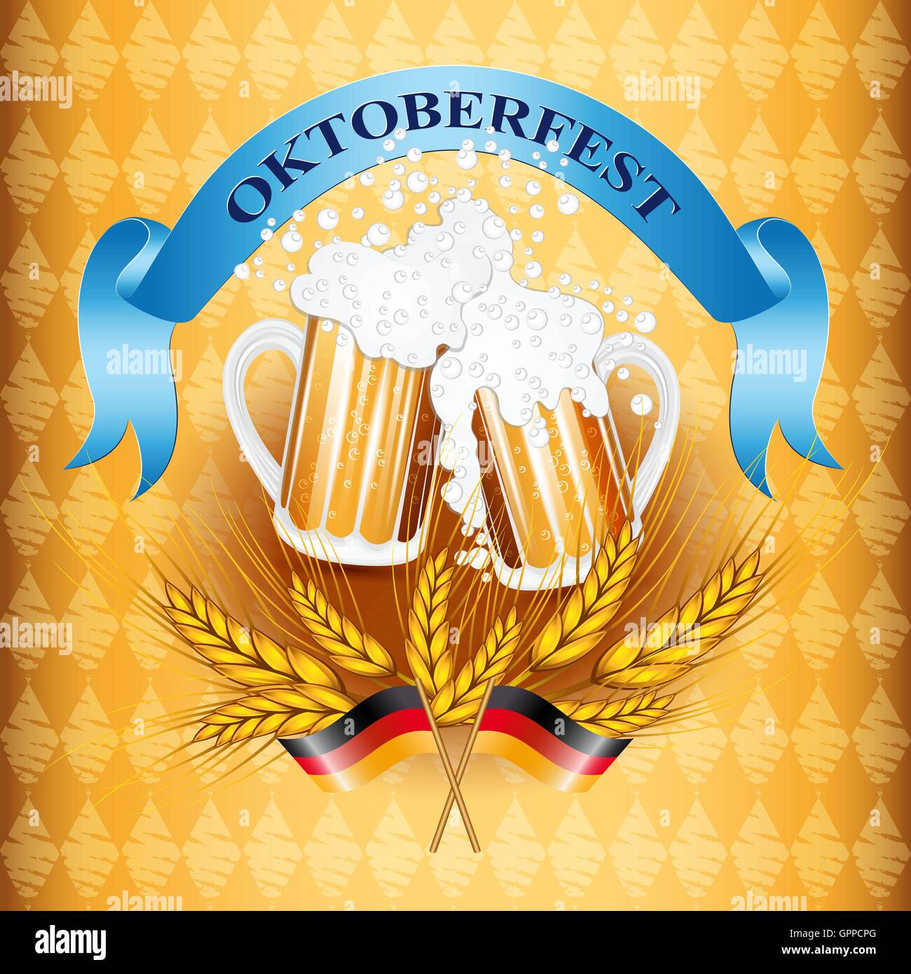 Vintage styled emblem with glasses of beer and two German flags for ...
