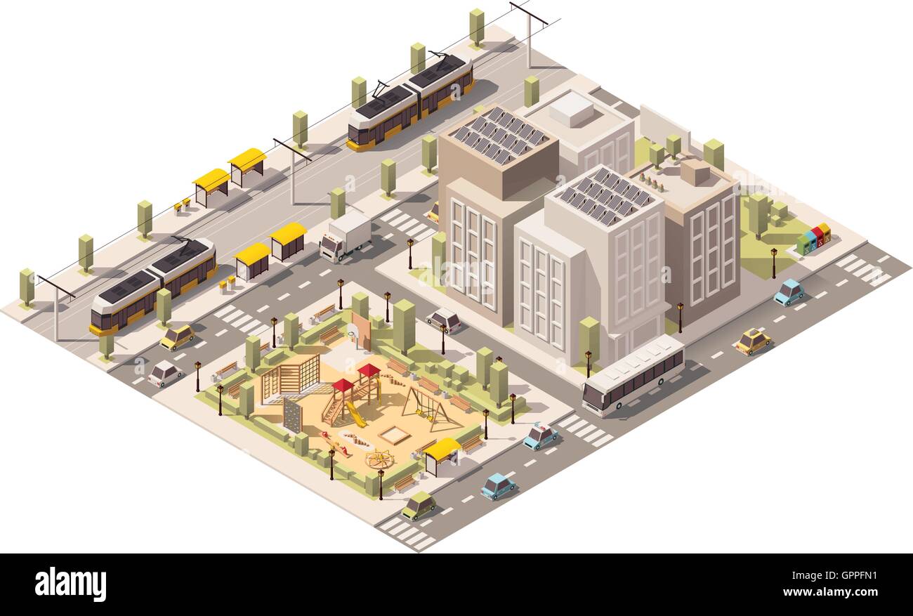 Vector isometric low poly commuter town infrastructure Stock Vector ...