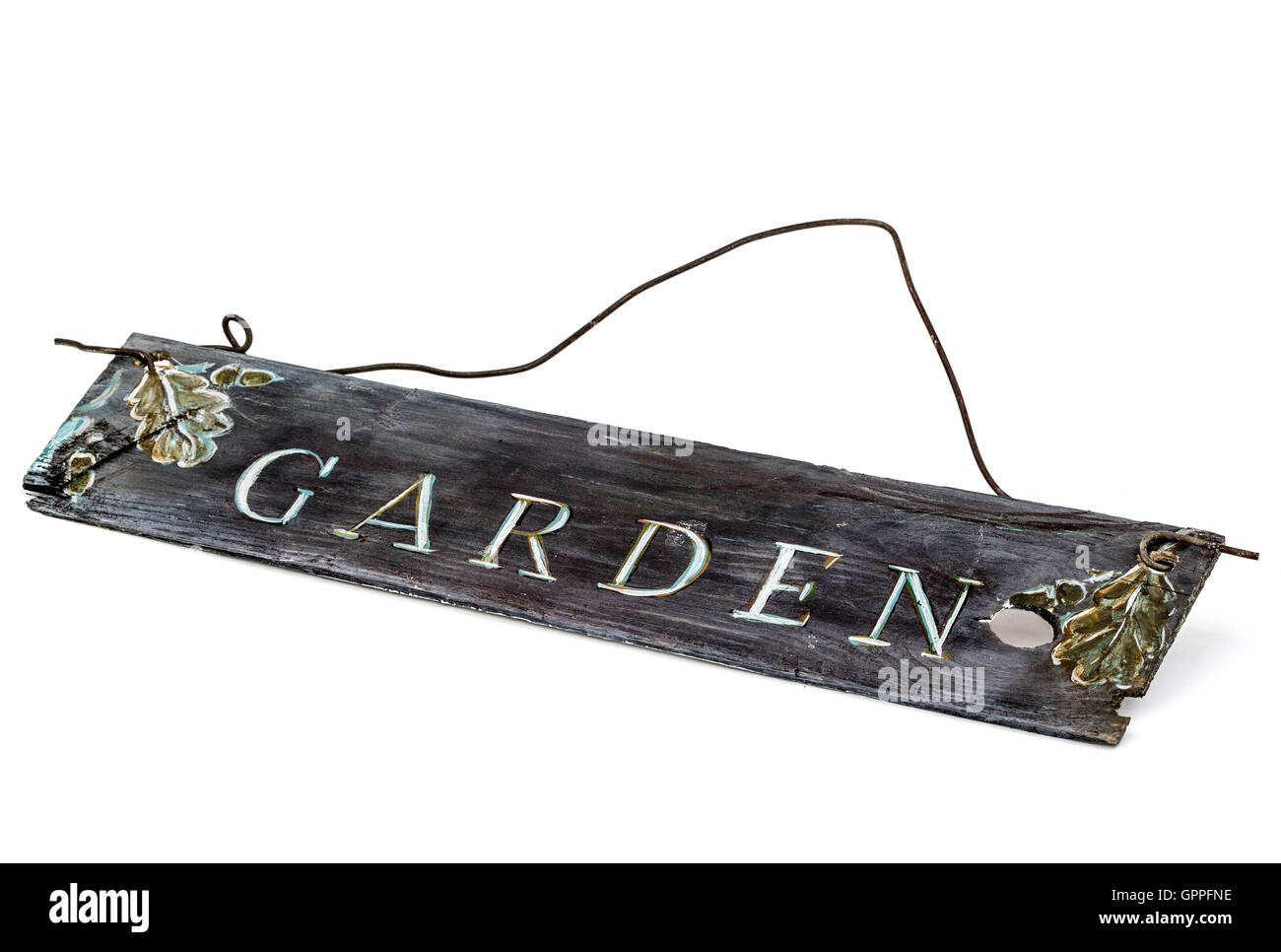 Vintage wooden sign on a white background - Garden Stock Photo - Alamy