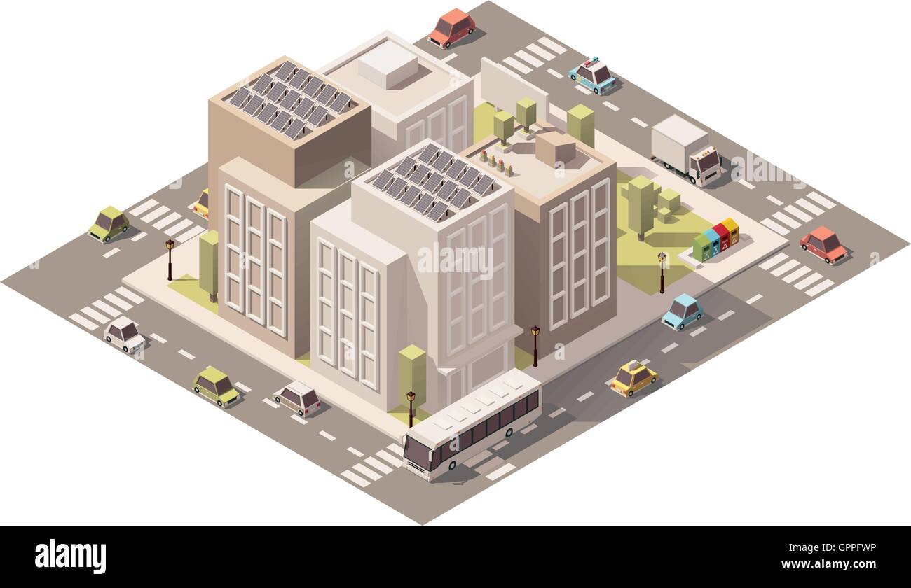 Vector isometric low poly town street with buildings Stock Vector Image ...