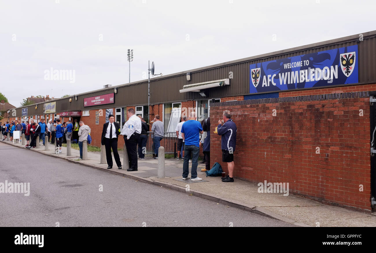 AFC Wimbledon fans outside the Cherry Red Records Stadium Surrey South ...