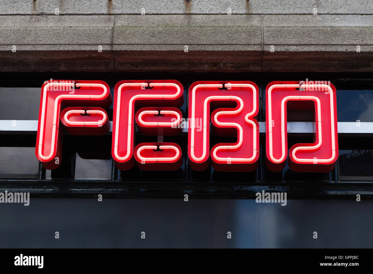 Febo sign. FEBO is a chain of Dutch walk-up fast food restaurants, most ...