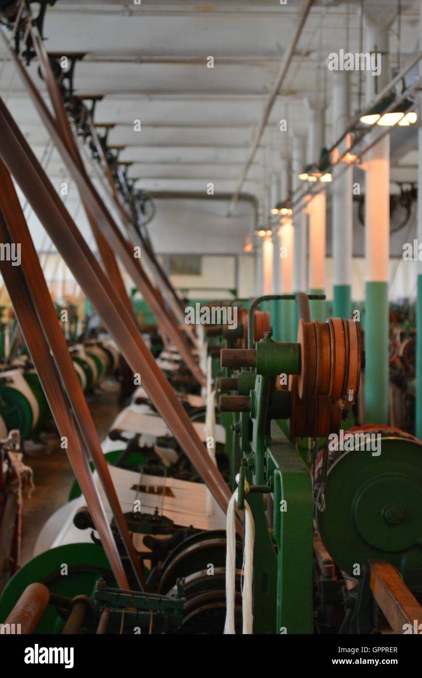 Inside of the factory room of the Boott Cotton Mills museum at the ...