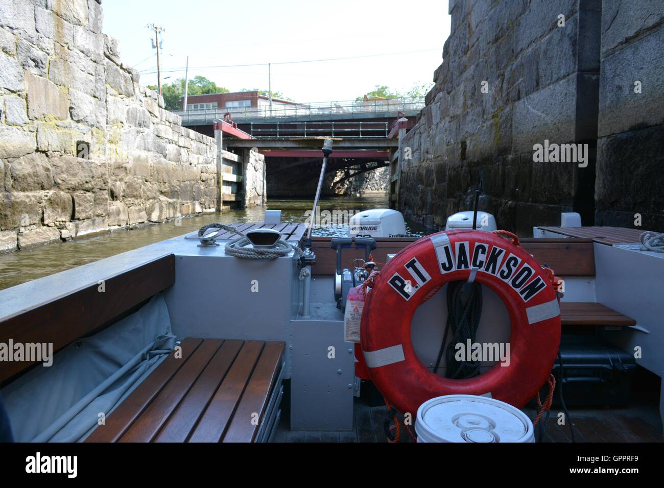 A Lowell canal boat, the P.T. Jackson, run by the National Park Service ...