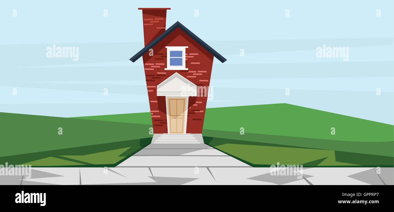 Vector flat cartoon style red two floor house near road Stock Vector ...