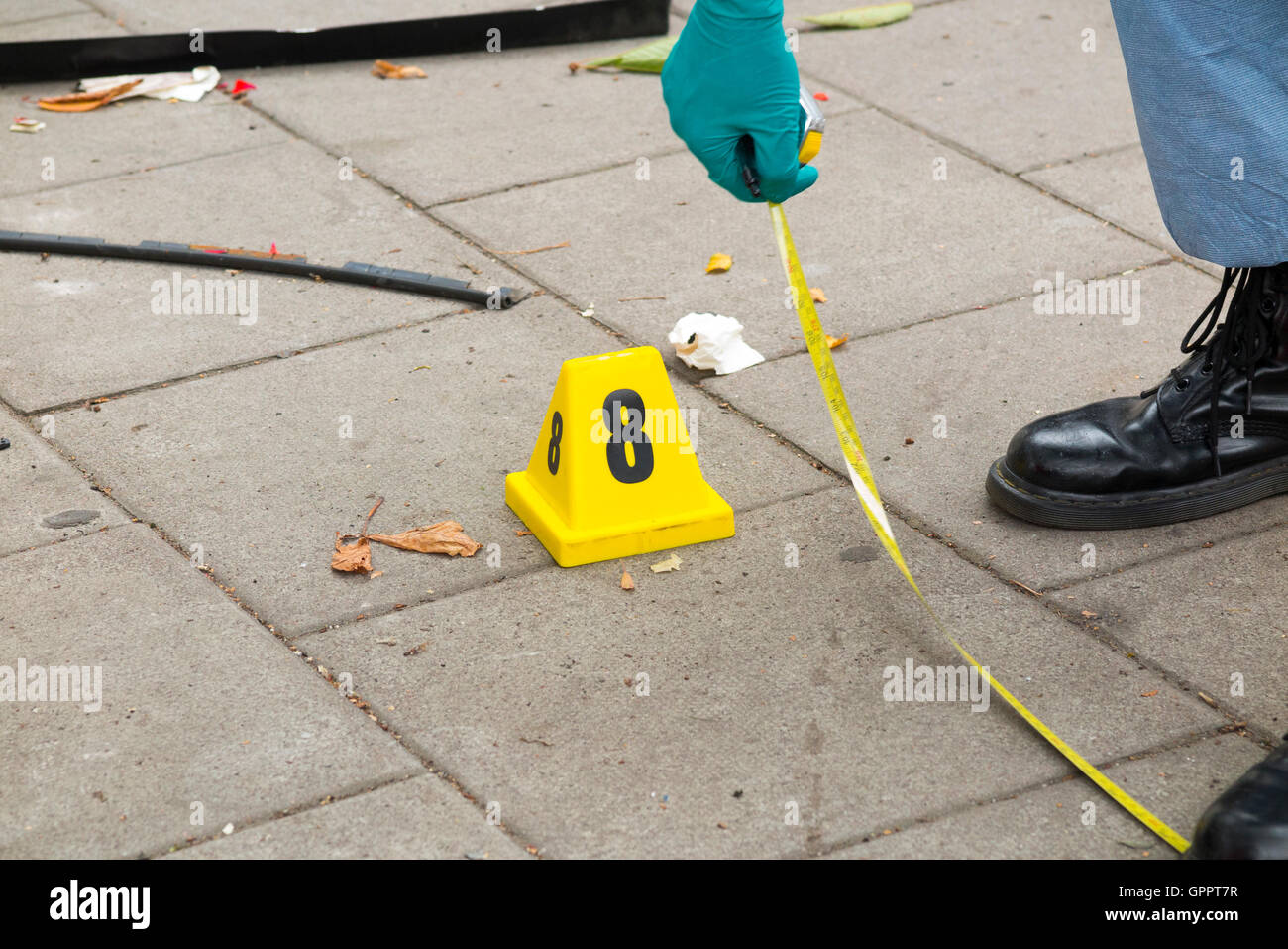 Evidence identification number marker / markers placed by scene of ...