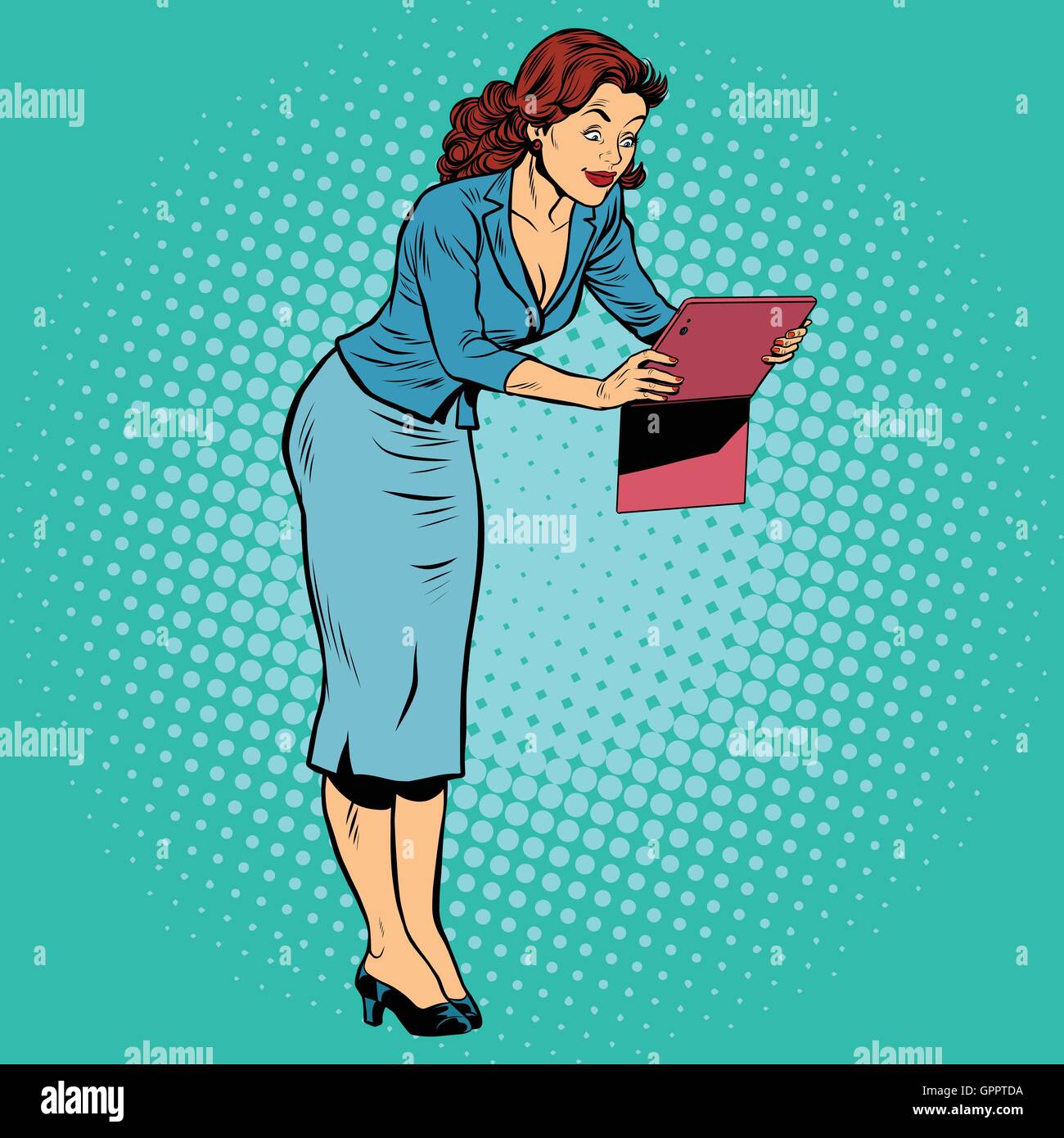 Woman photographed on a tablet Stock Vector Image & Art - Alamy