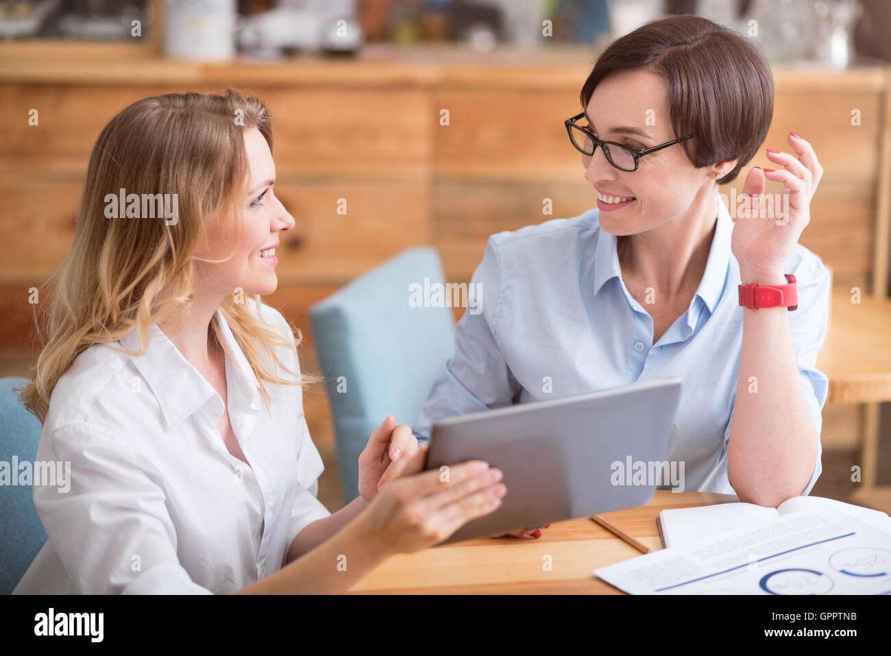 Beautiful colleagues working together Stock Photo - Alamy