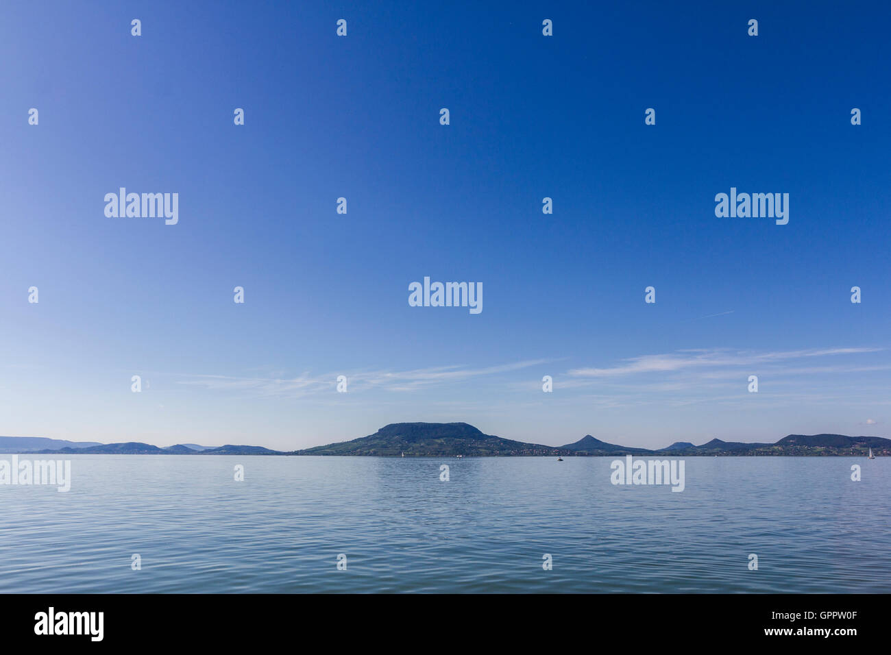 Lake Balaton with the Badacsony mountain in the background Stock Photo ...