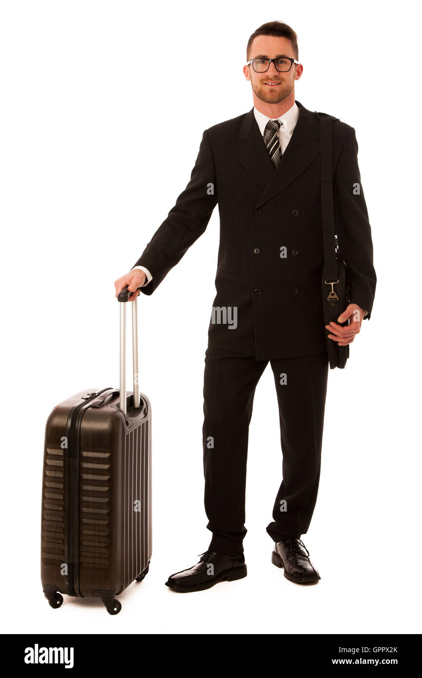 Successful businessman in formal suit and briefcase going on business ...