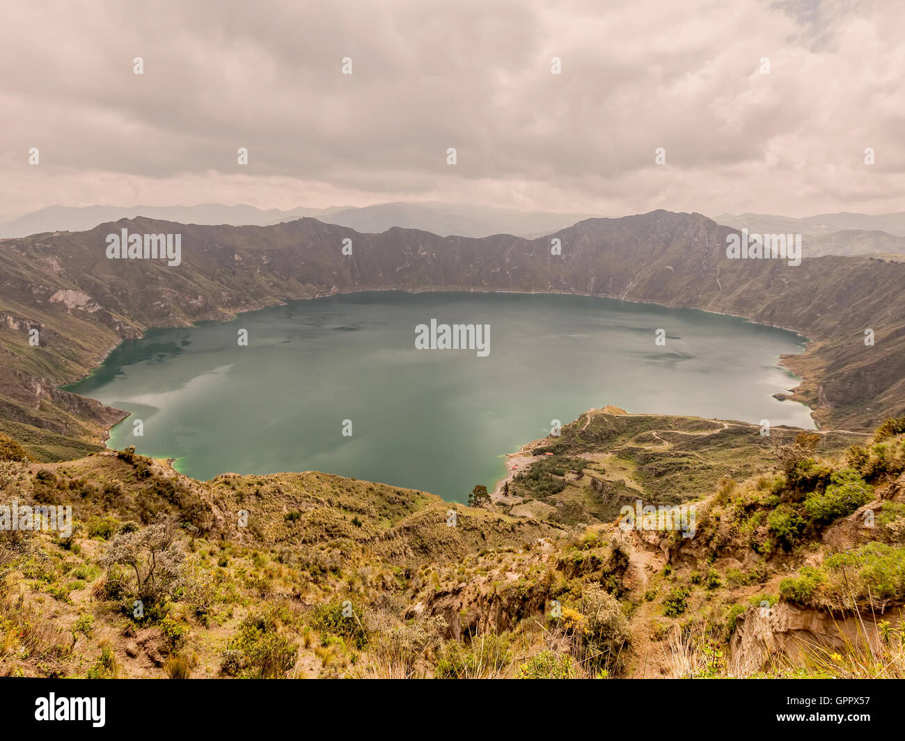 Quilotoa Lagoon, Ecuador, South America, It Is A 3 Km Wide Water-Filled ...