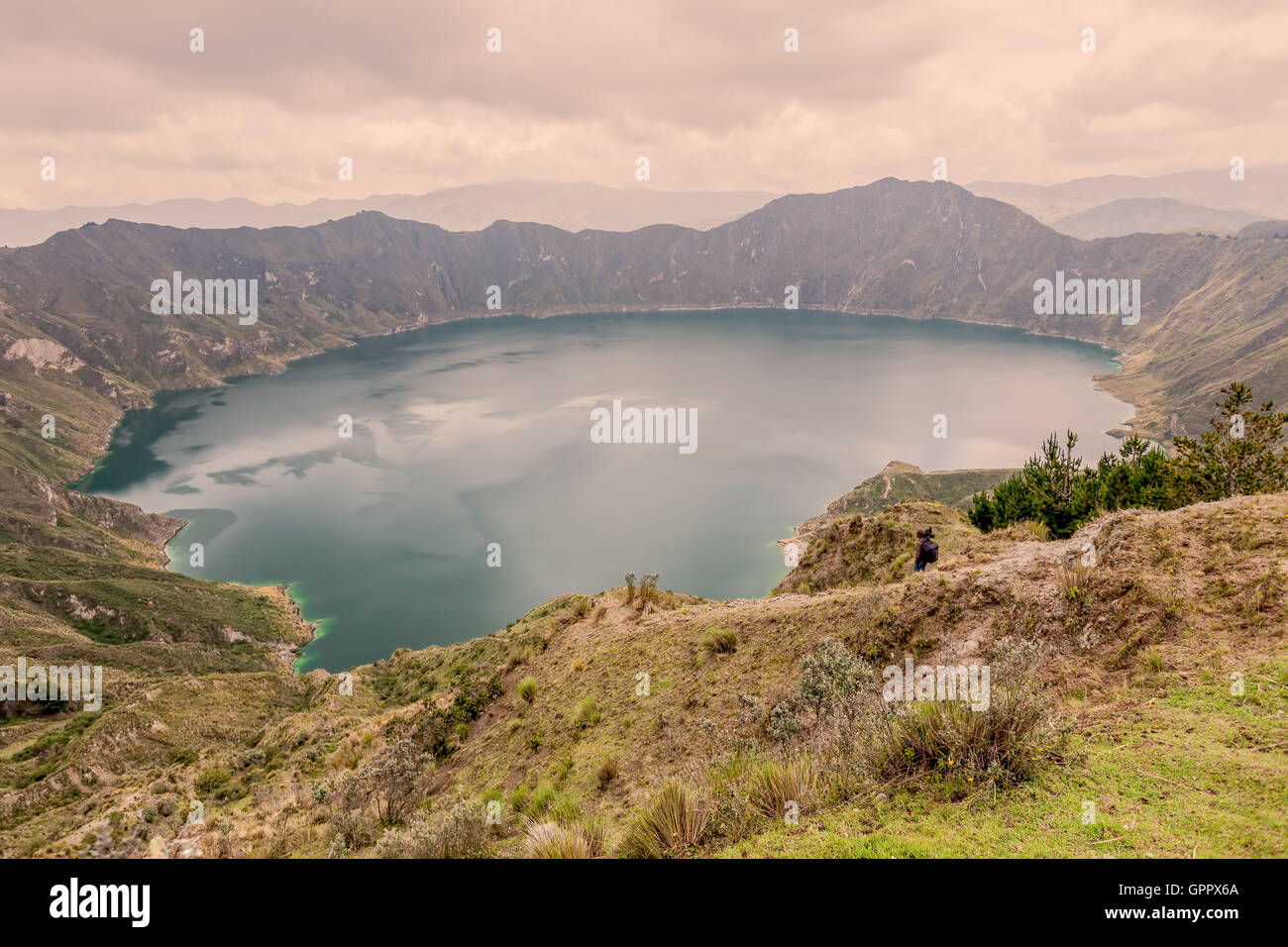 Blue-Green Lake In Quilotoa Volcano, Ecuador, South America Stock Photo ...