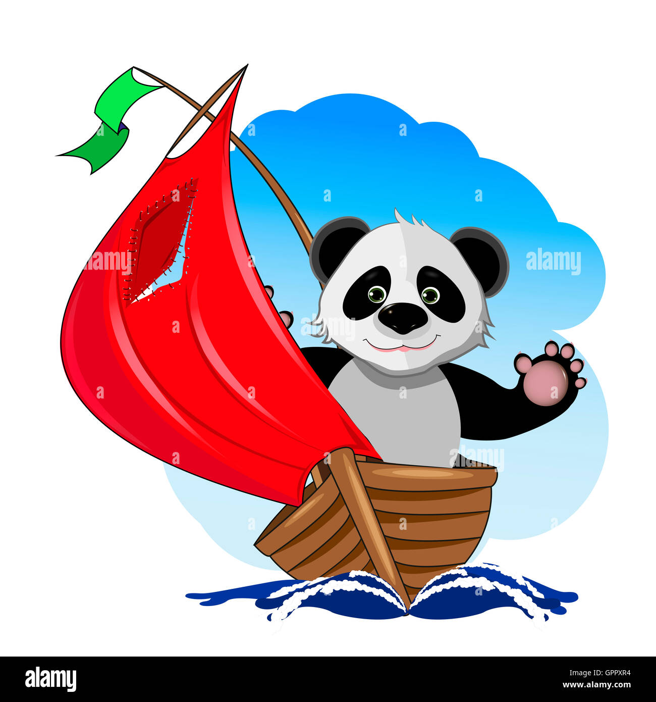 Illustration of a cute Panda in the boat Stock Photo - Alamy