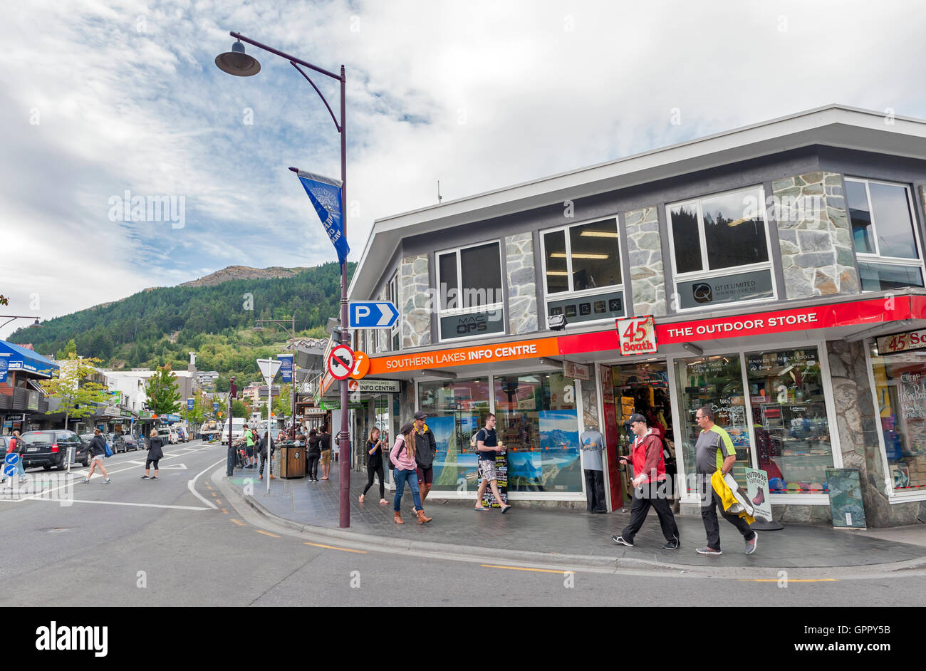Queenstown, New Zealand - March 2016: Street scenes and business ...