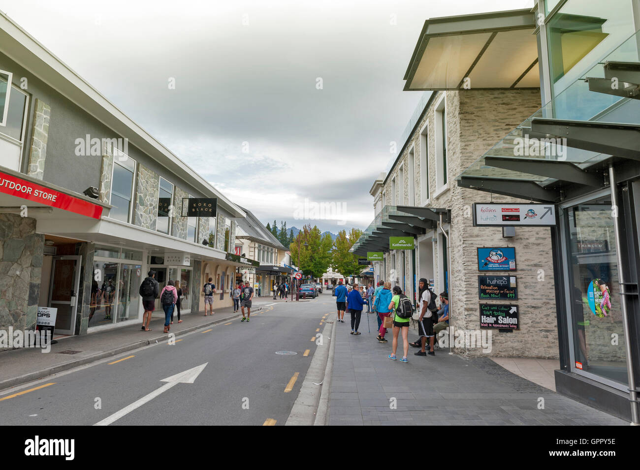 Queenstown, New Zealand - March 2016: Street scenes and business ...