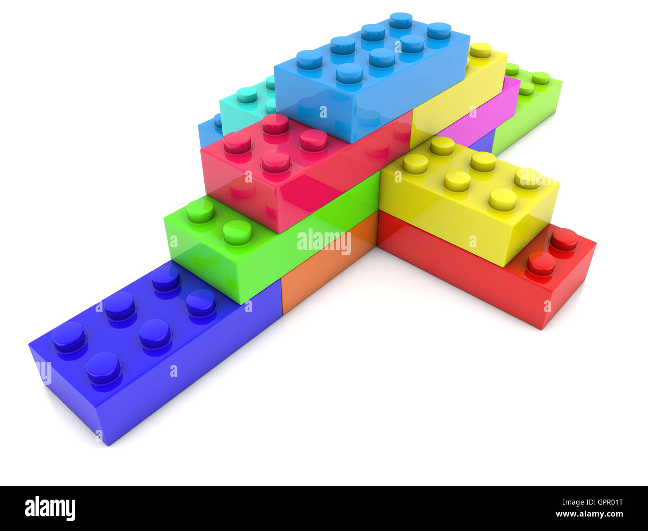 Stacked toy bricks in corner on white Stock Photo - Alamy