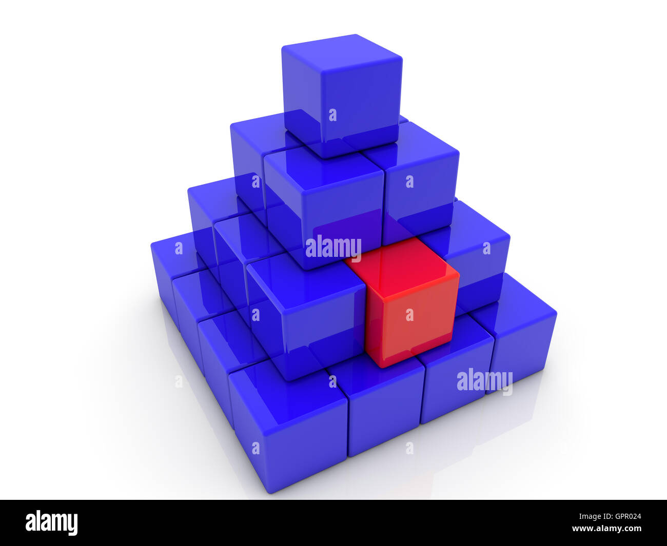Stacked toy cubes in pyramid in blue and red color on white Stock Photo ...