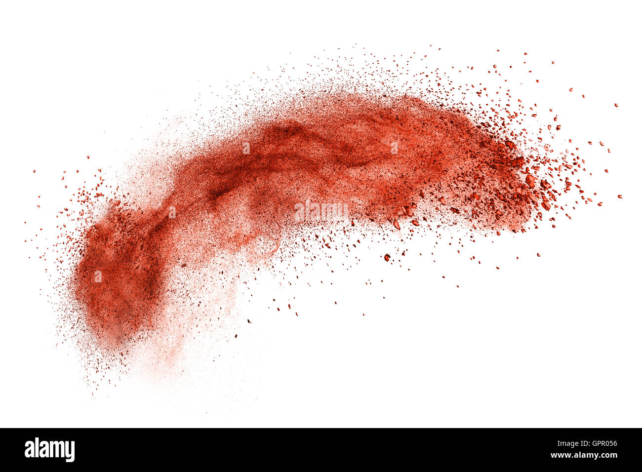 red powder explosion isolated on white Stock Photo - Alamy