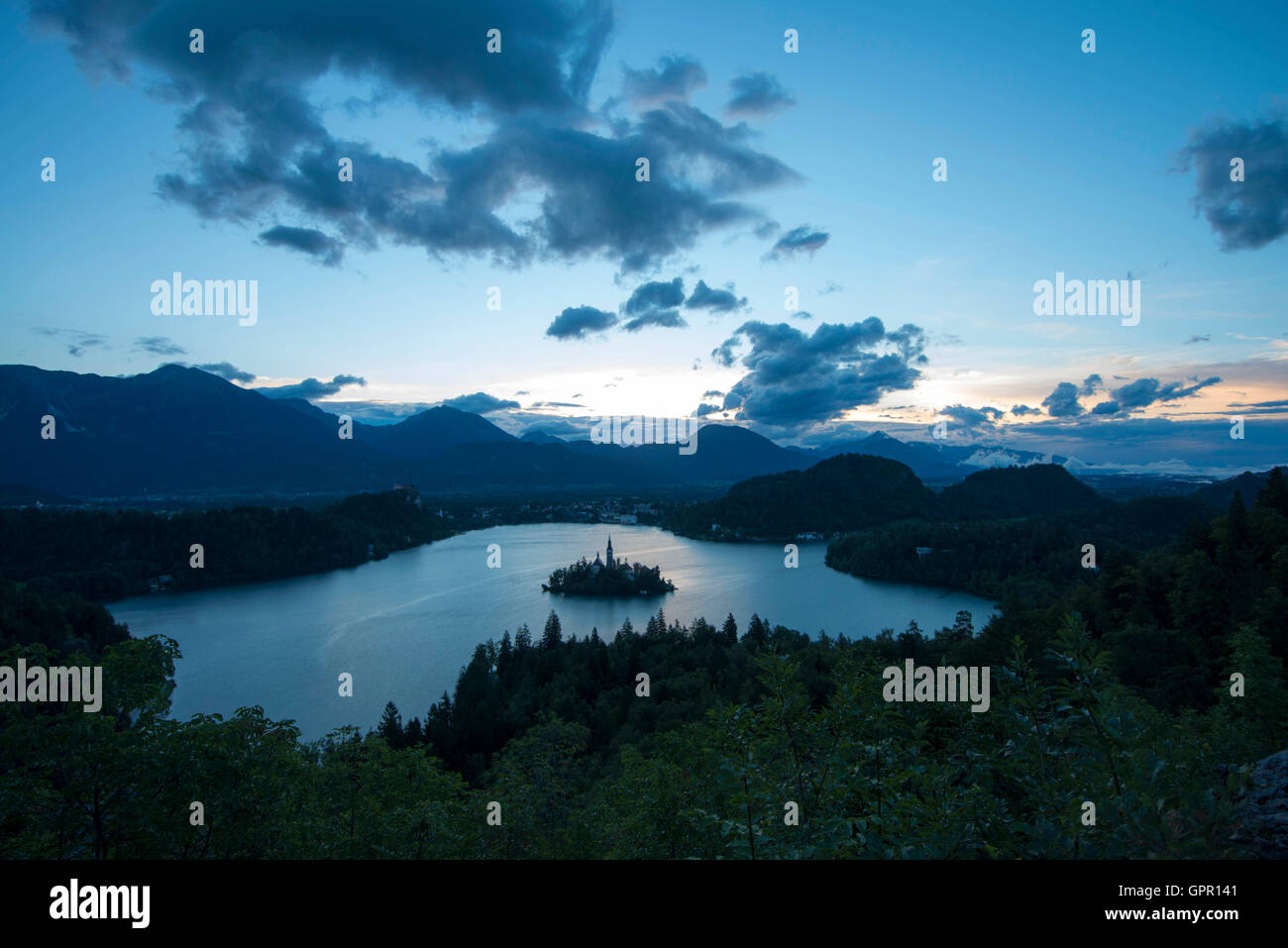 Aerial view lake bled sunrise hi-res stock photography and images - Alamy