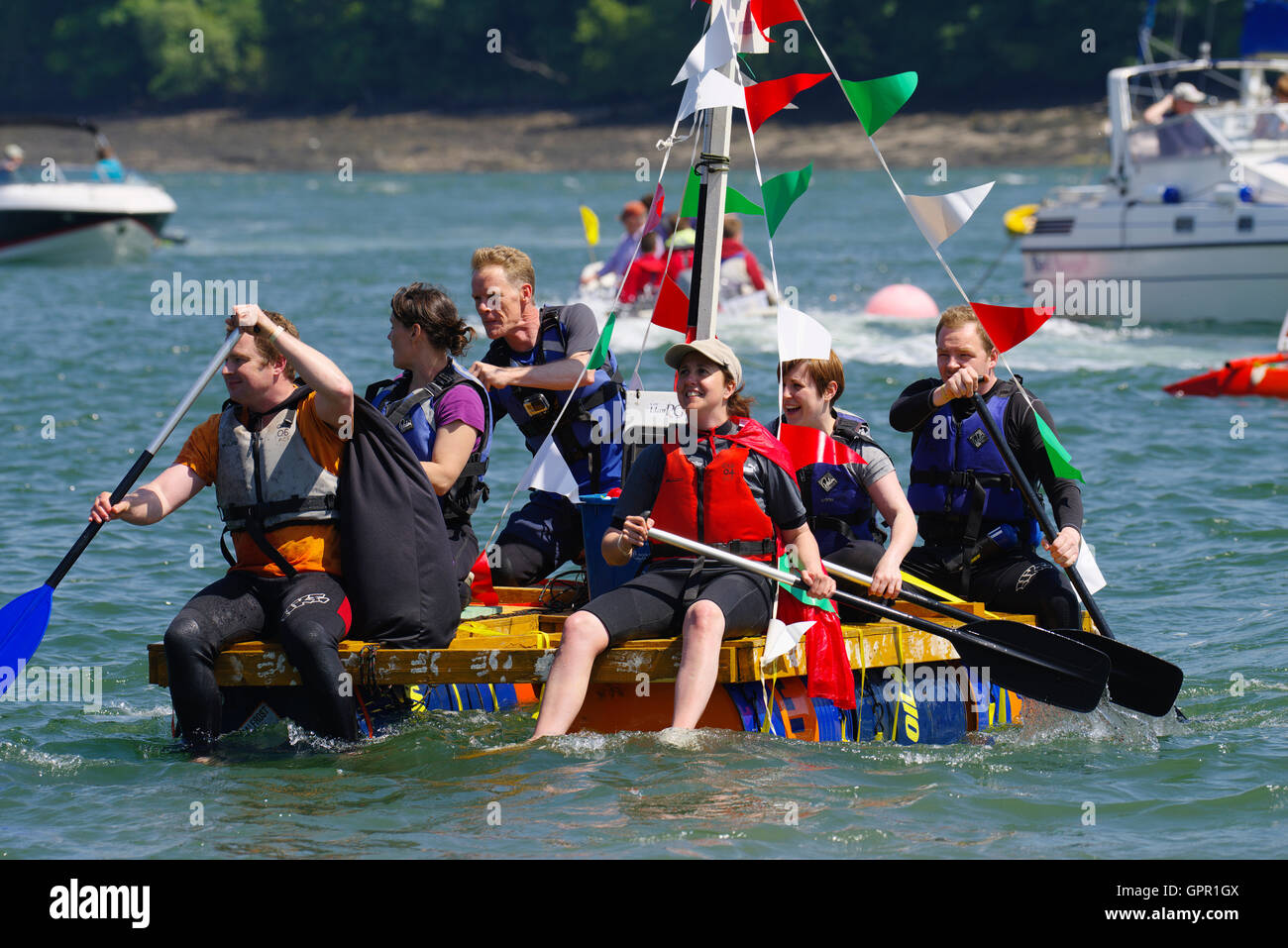 Menai Strait, Raft Race, Anglesey Wales Stock Photo - Alamy