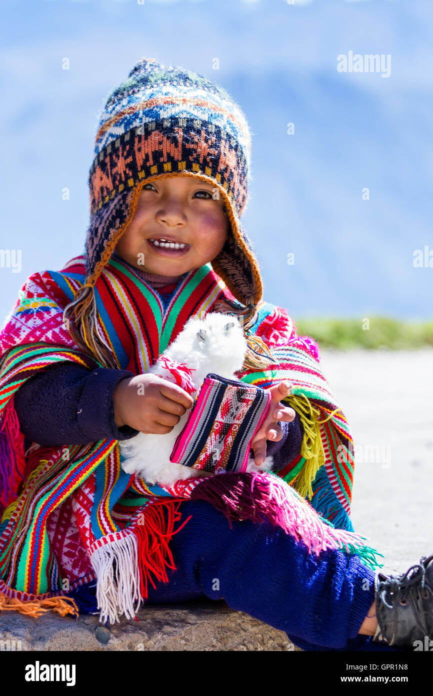 Huayllabamaba Peru -May 18 : young boy dressed in traditional native ...