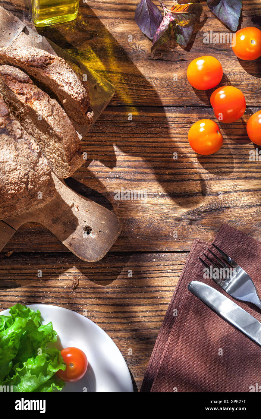 Top view of italian food on wooden table Stock Photo - Alamy