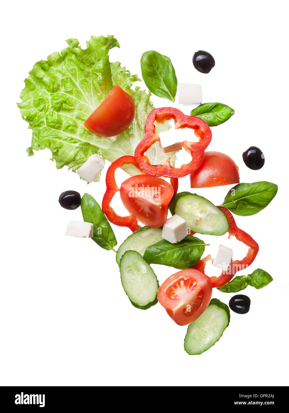 flying salad isolated in white Stock Photo - Alamy