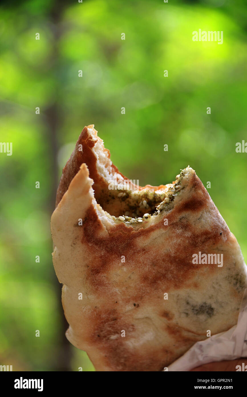 A mankousheh, traditional Lebanese breakfast Stock Photo - Alamy