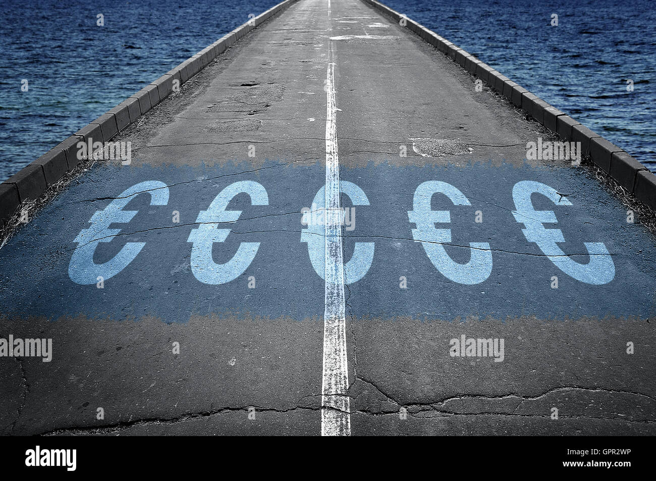 Euro sign on empty road Stock Photo - Alamy