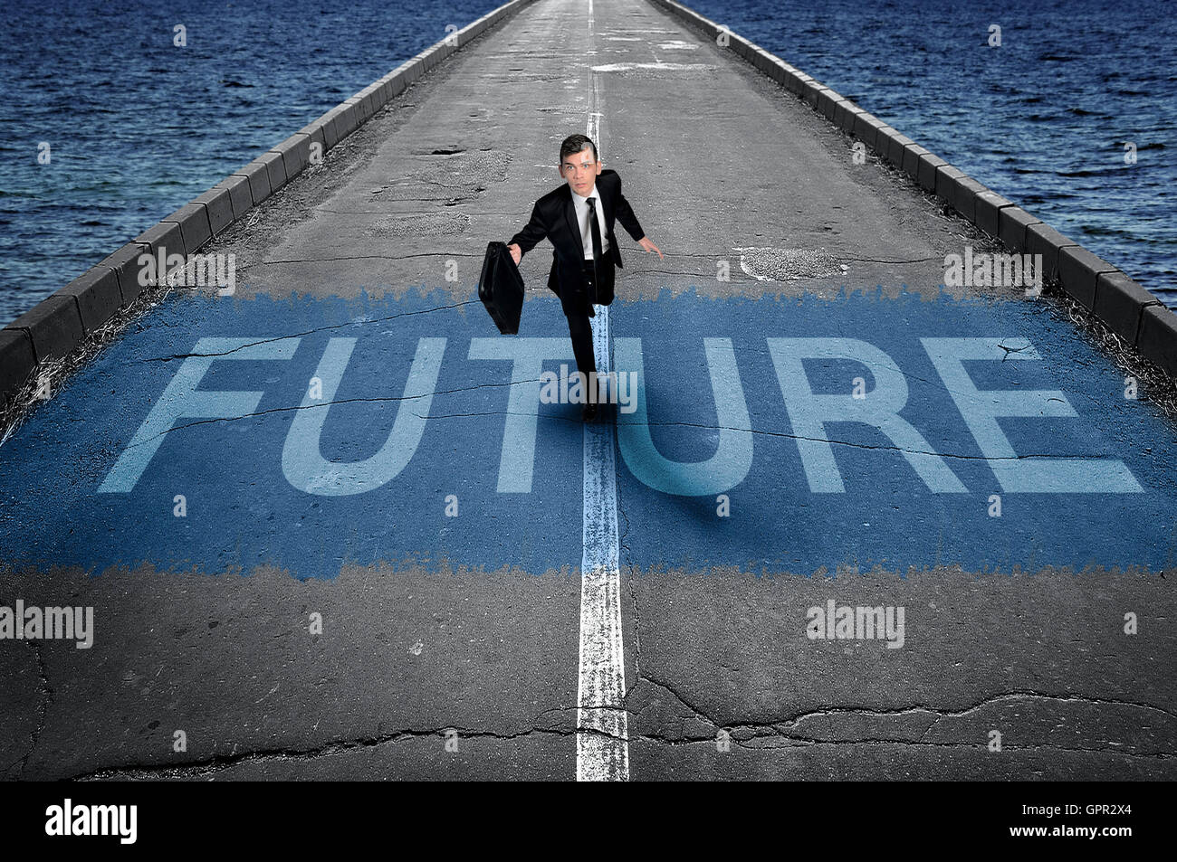 Future message on road and business man Stock Photo - Alamy