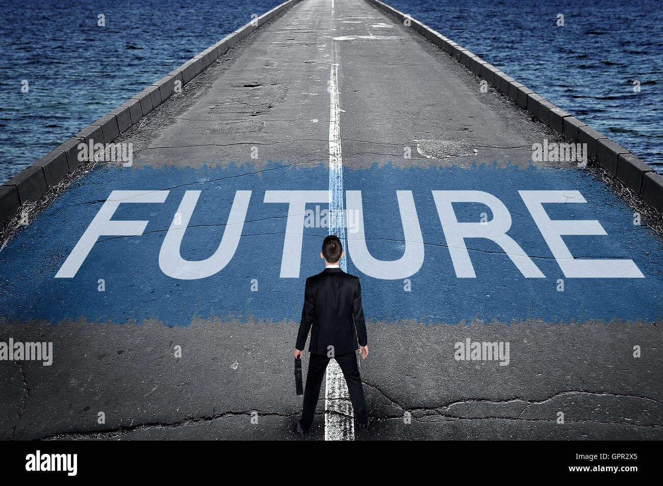 Future message on road and business man Stock Photo - Alamy