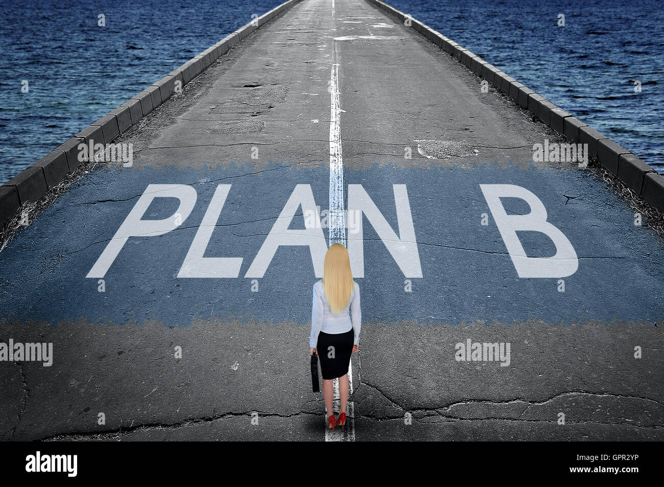 Plan B message on road and business woman Stock Photo - Alamy