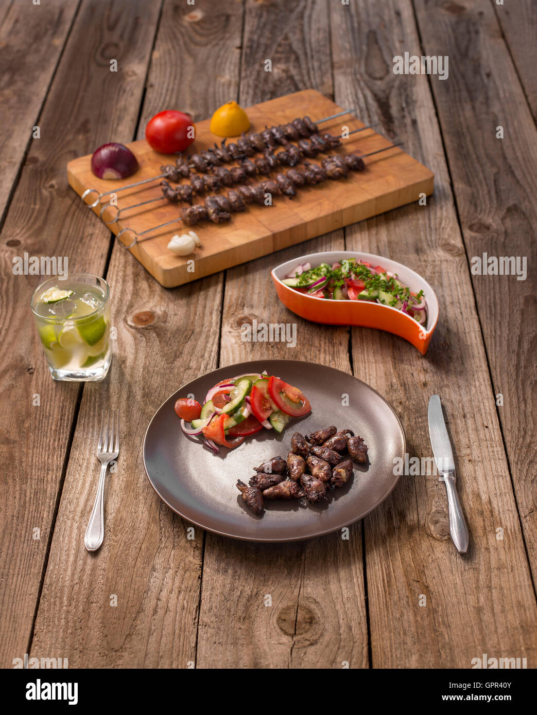 "Churrasco de curacao", traditional Brazilian barbecue, chicken hearts ...